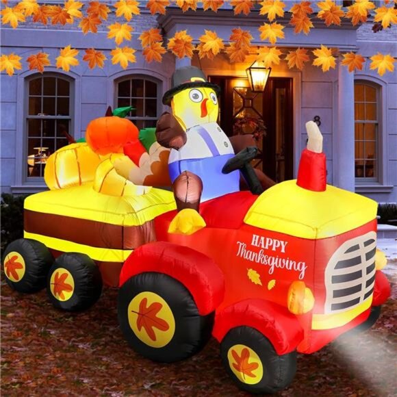 Holiday | 6 Ft Thanksgiving Inflatable Turkey Driving Tractor Blow Up ...
